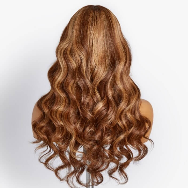Luve Brown Highlight Wave Wig With Bangs 13X4 Lace Front Wig