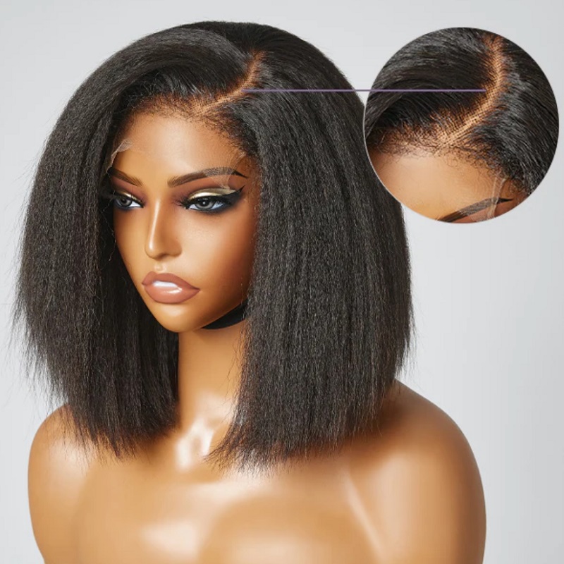 Luve 4C Edges Kinky Straight 10 Inch Bob Human Hair 4x4 Lace Closure Wigs