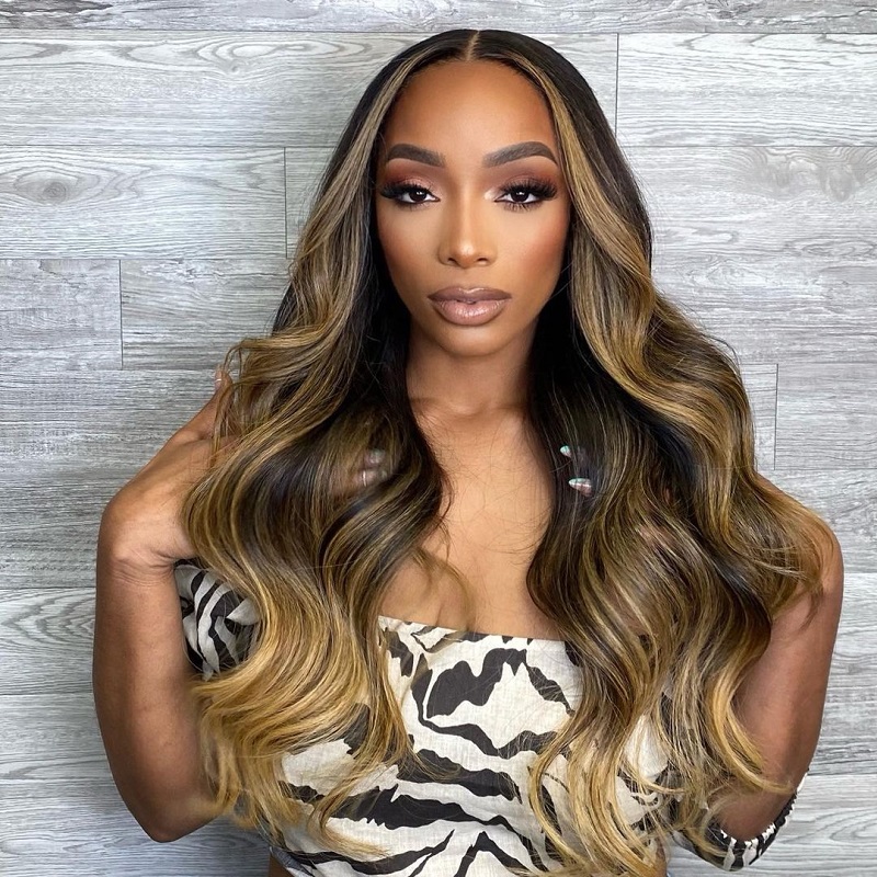 Luve Brown Ombre Human Hair Glueless Wigs Natural Looking HD Lace