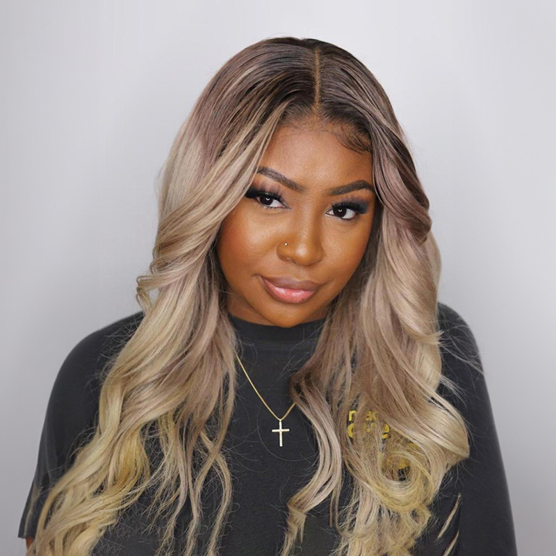 Luve Human Hair 13x6 Glueless HD Lace Flaxen Blonde Ombre Wig Body Wave