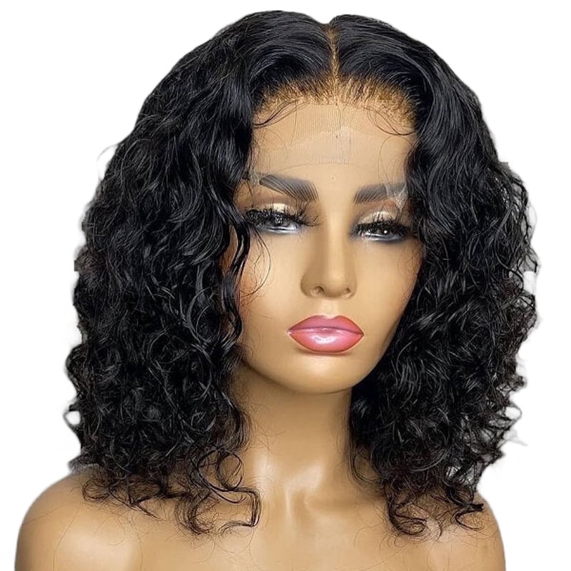 Luve Transparent 4x4 Glueless Lace Closure Wig Short Water Wave Wig