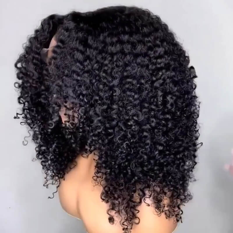 Luve Afro Curly Hair Mid Part Glueless Wigs 5X5 Lace Closure Wig ...