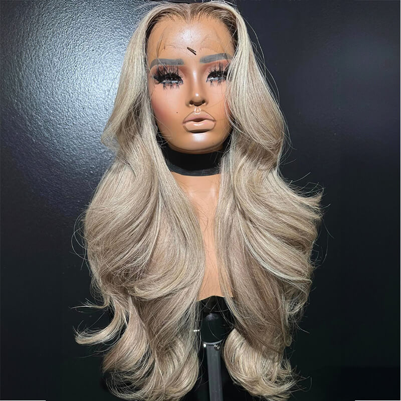 Luve Ombre Ash Blonde Wavy Glueless Human Hair Wig 13X4 Lace Front Wigs