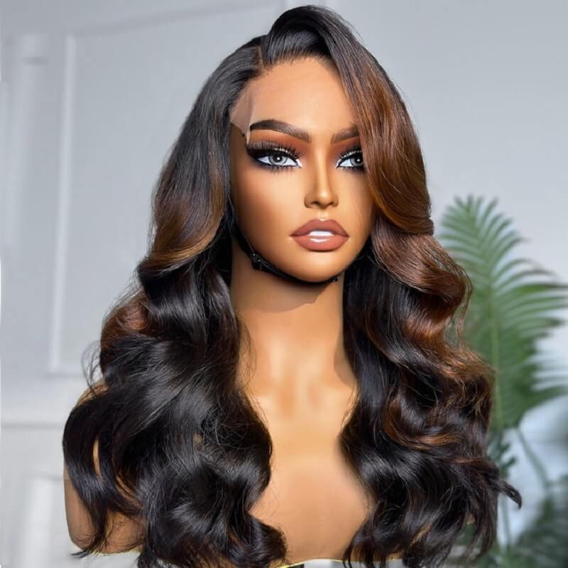 Luve Trendy Brown With Black 180% Density Loose Wave Glueless Lace ...