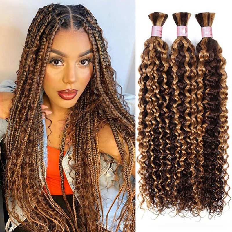 P4 #27 Braiding Hair Water Wave Bulk Human Hair for Braids Hair Extensions