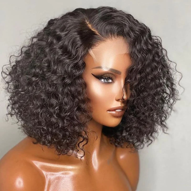 Short Bob Deep Wave Curly Lace Closure Wig Pre-Plucked & Bleached Knots