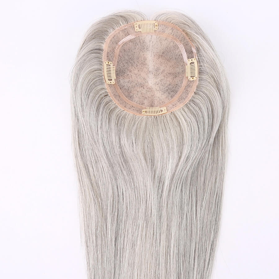 Silver Gray Mono Top Human Hair Toppers for Women – Realistic & Natural