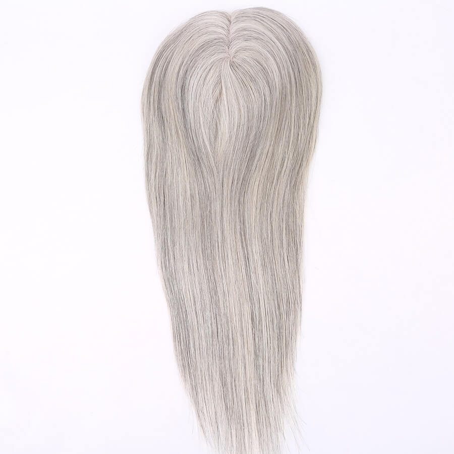 Silver Gray Mono Top Human Hair Toppers for Women – Realistic & Natural