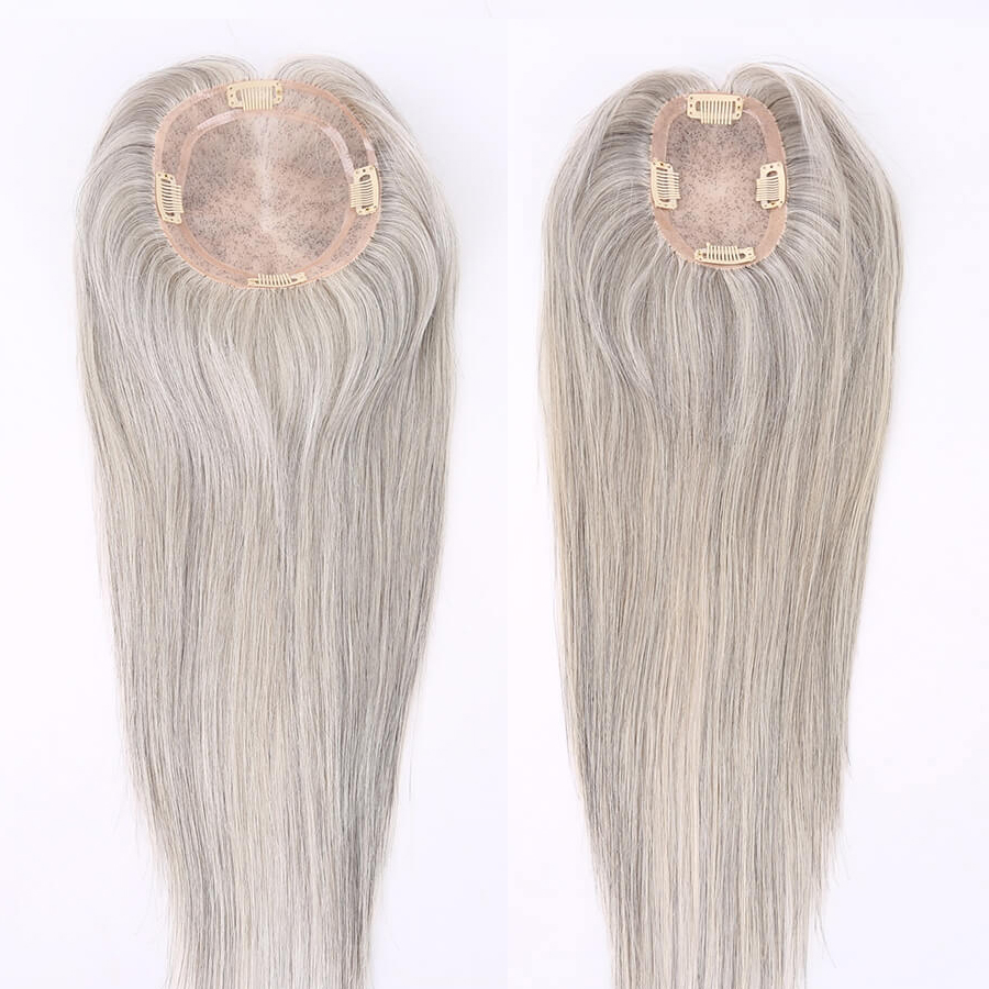 Silver Gray Mono Top Human Hair Toppers for Women – Realistic & Natural