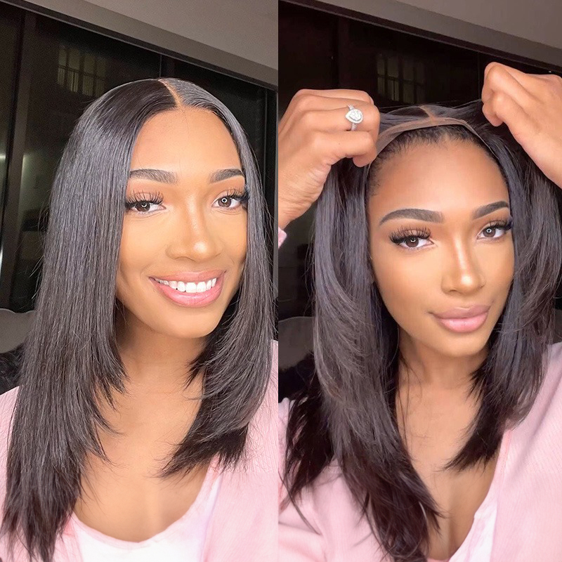 Trendy Layered Cut Pre-plucked Glueless 5x5 Closure Lace Wig 100% Human ...